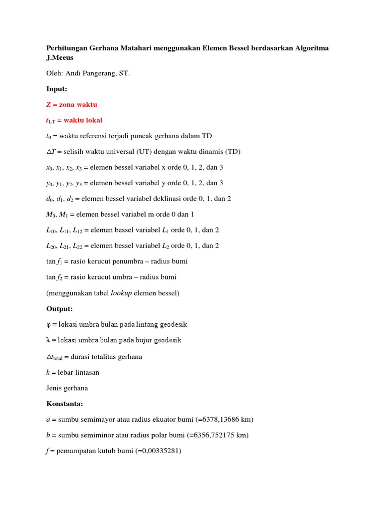 Perhitungan Gerhana Matahari Menggunakan Elemen Bessel Berdasarkan Algoritma J Meeus | PDF