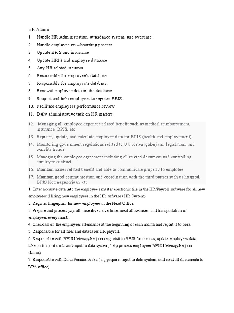 HR Admin Roles and Responsibilities | PDF