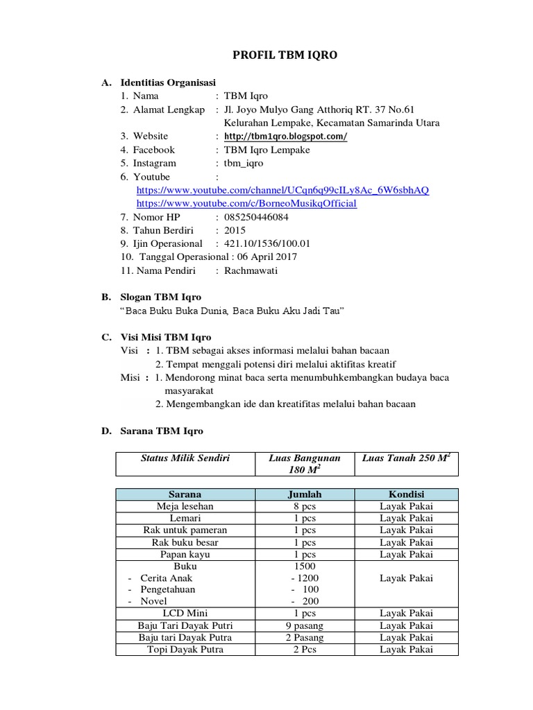 Profil TBM Iqro | PDF
