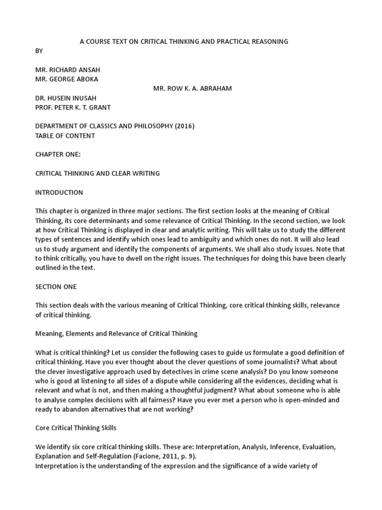 Critical Thinking and Clear Writing Guide | PDF | Argument | Inductive ...