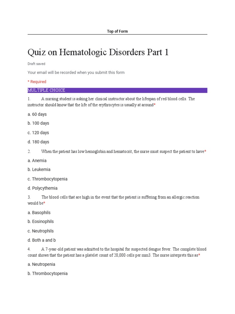 Hema Quiz | PDF | Anemia | White Blood Cell