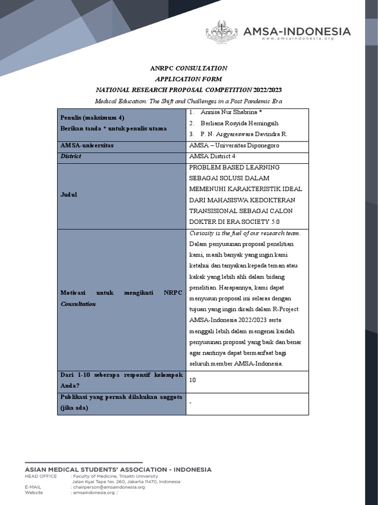 AppForm NRPC Consultation 2022 2023 - Annisa Nur Shabrina - AMSA-Universitas Diponegoro | PDF