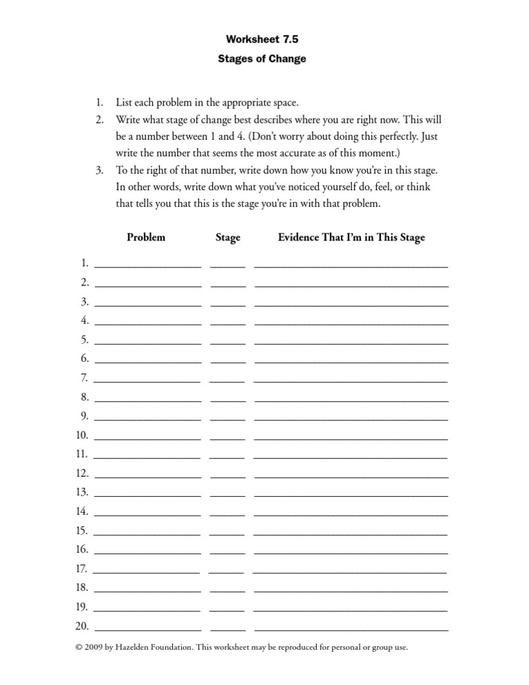 Worksheet 7.5 Stages of Change | PDF