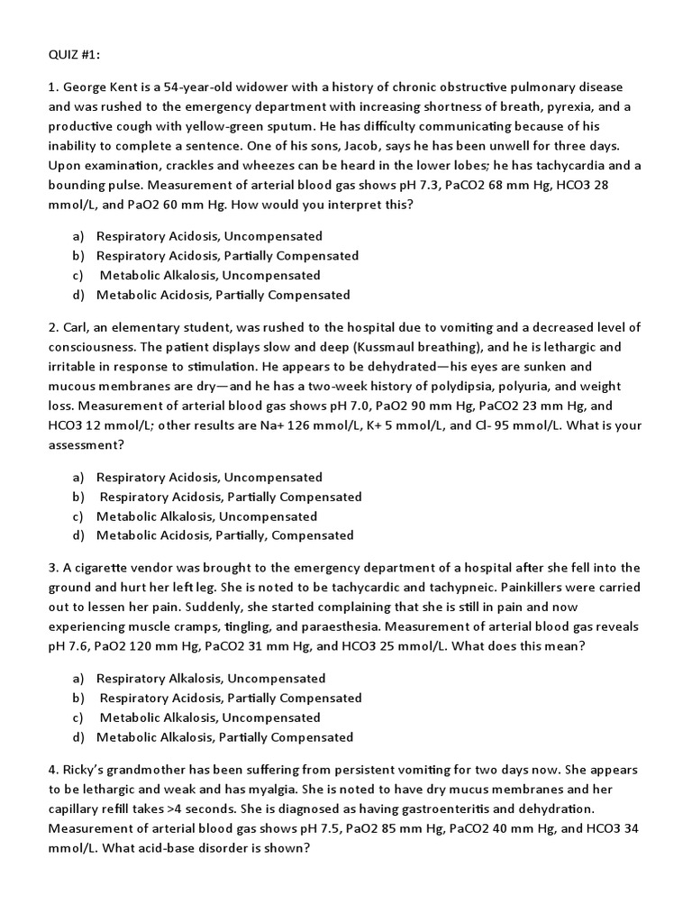 Abg Practice Quiz | PDF | Medical Emergencies | Intensive Care Medicine