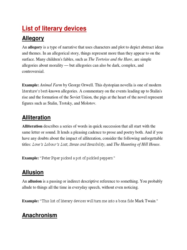 Literary Devices Resource Sheet | PDF | Allegory | Narration