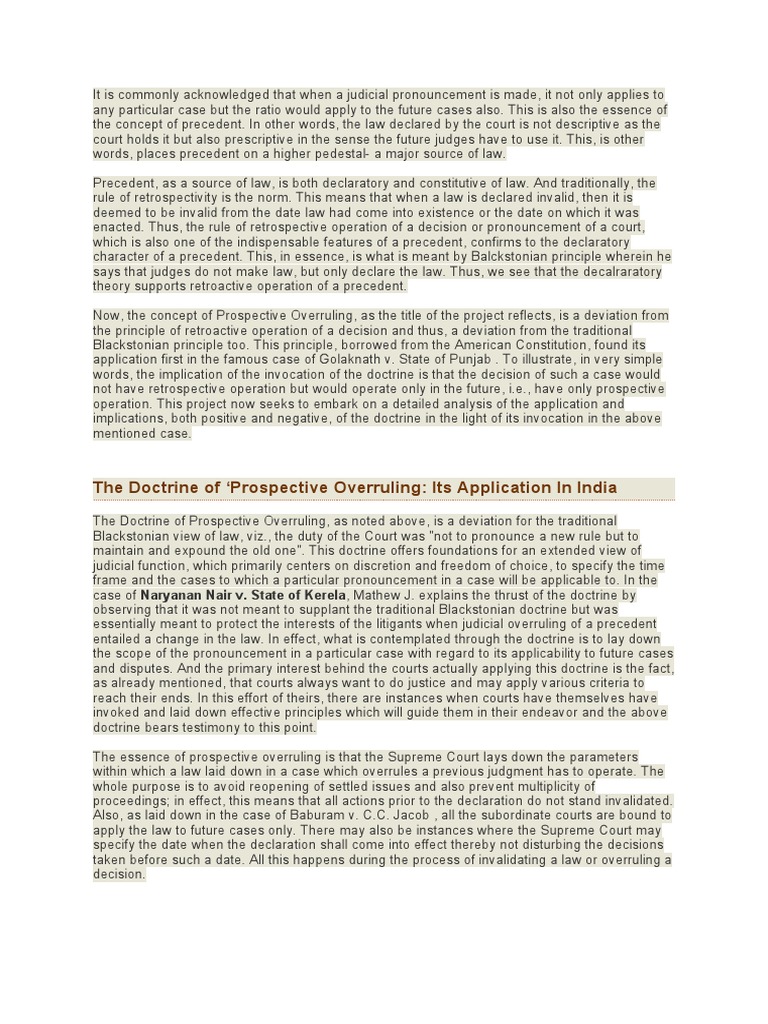 Prospective Overruling in Indian Law | PDF | Precedent | Separation Of ...