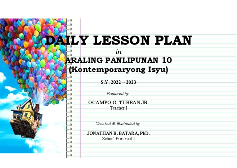 DAILY LESSON LOG Cover Page | PDF