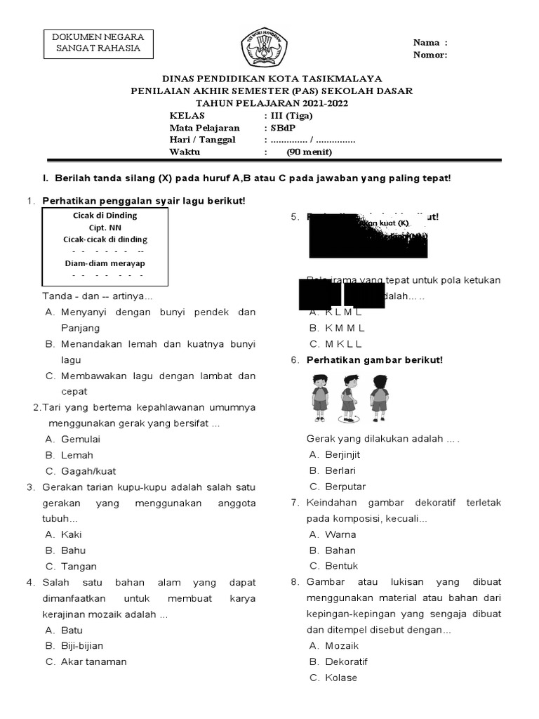 Soal Pas SBDP Kelas 3 | PDF
