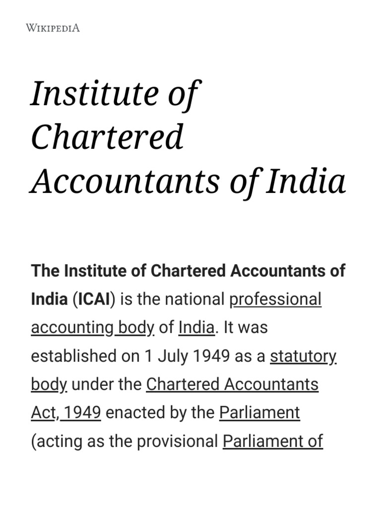 Institute of Chartered Accountants of India - Wikipedia | PDF ...