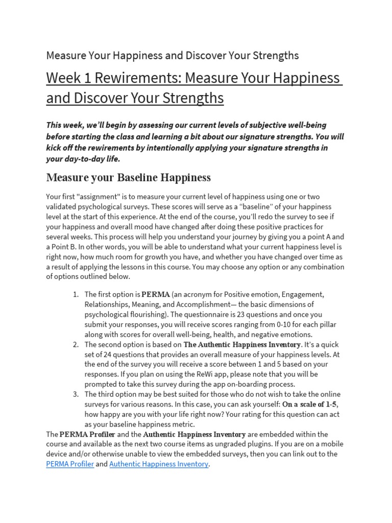 Measure Your Happiness and Discover Your Strengths | PDF | Happiness ...