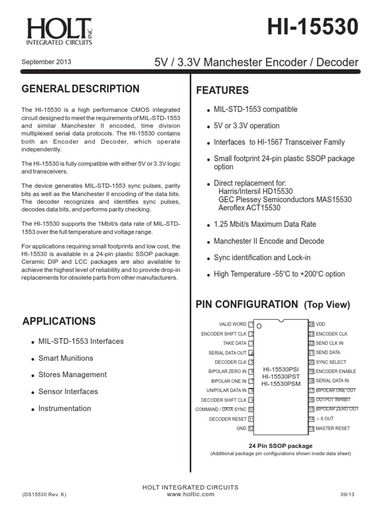 5V / 3.3V Manchester Encoder / Decoder: General Description Features ...