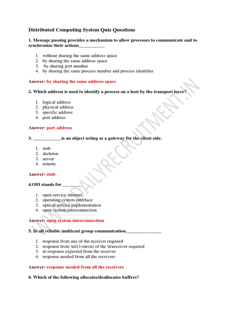 Distributed-Computing-System-Quiz-Questions | PDF | Osi Model | Server ...