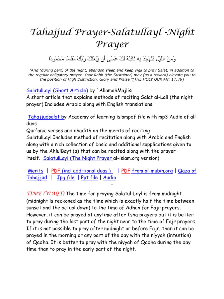 Tahajjud Prayer Guide in English | PDF | Hadith | Salat