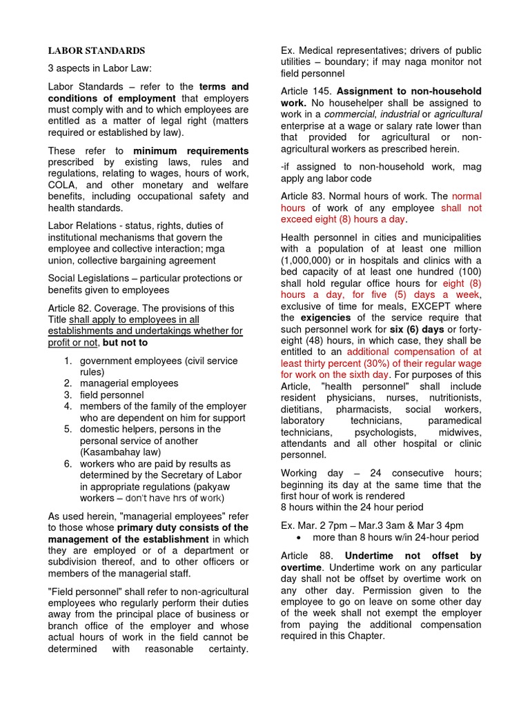 Labor Standards pt1 | PDF | Overtime | Employment