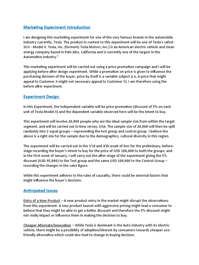 Sample Marketing Experiment Pdf Experiment Marketing