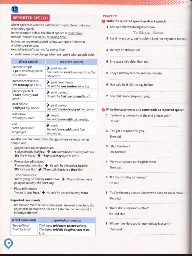 AI PET - Unit 12 - Reported Speech | PDF