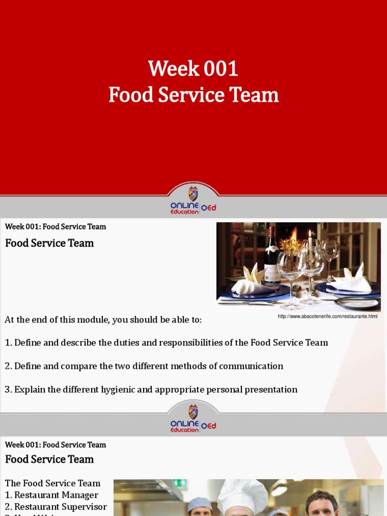 Week 001 Food Service Team Presentation | PDF | Foods | Restaurants