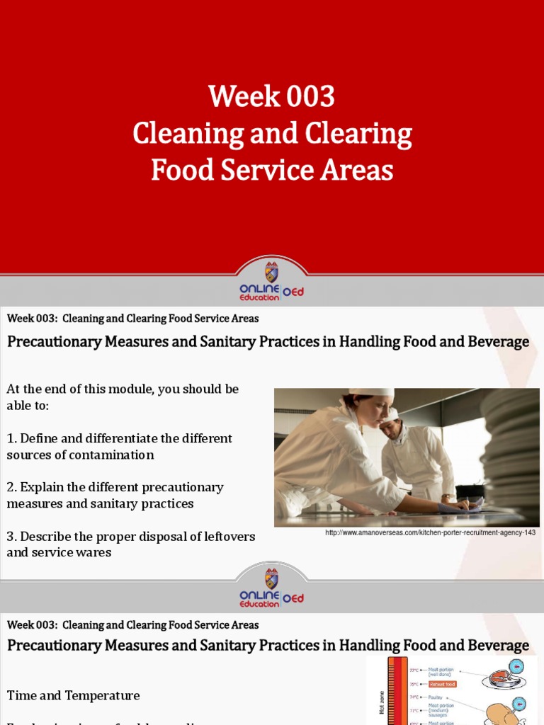 Week 003 Cleaning and Clearing Food Services Areas | PDF | Foods | Waste