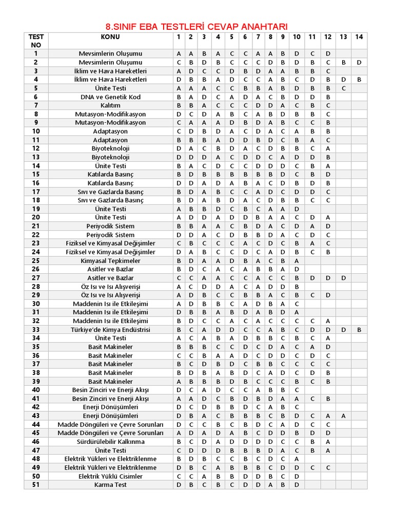 Cevap Anahtarı | PDF