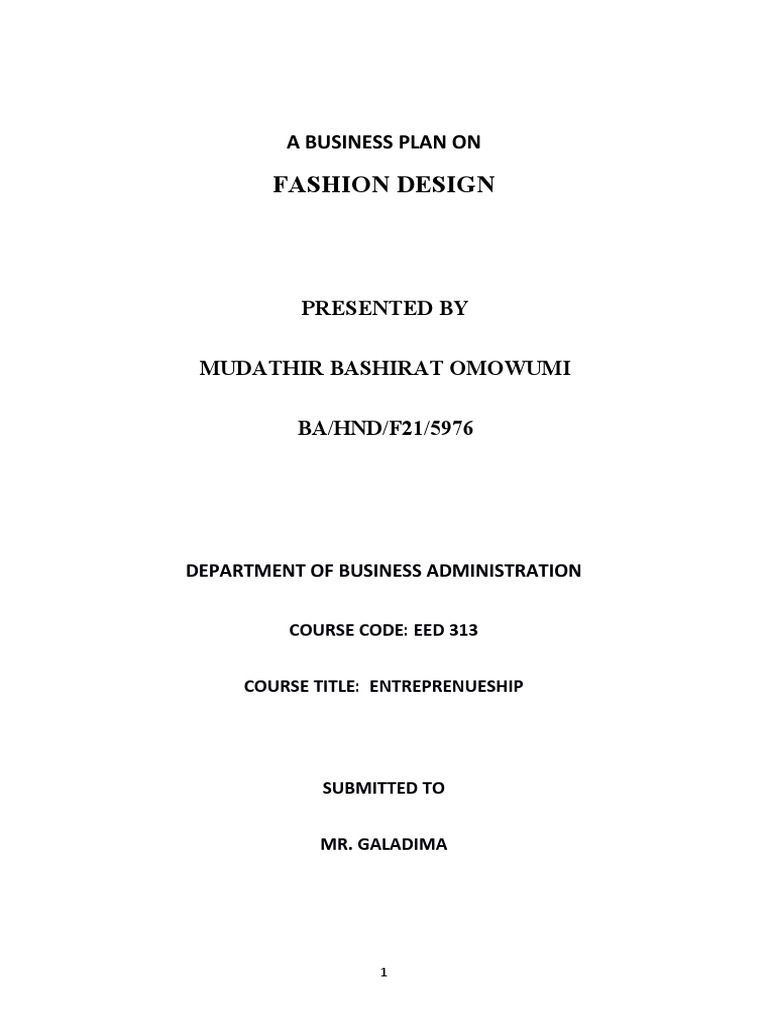 Fashion Design Business Plan | PDF | Swot Analysis | Fashion