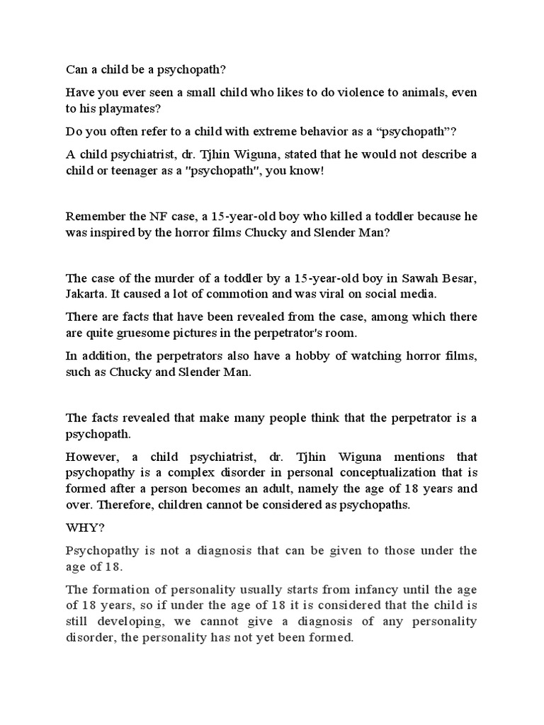 Can A Child Be A Psychopath | PDF | Psychopathy | Mental Disorder