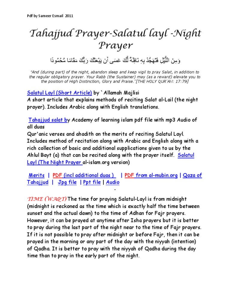 Tahajjud Prayer Salatul Layl - Night Prayer and Its Importance Quran ...