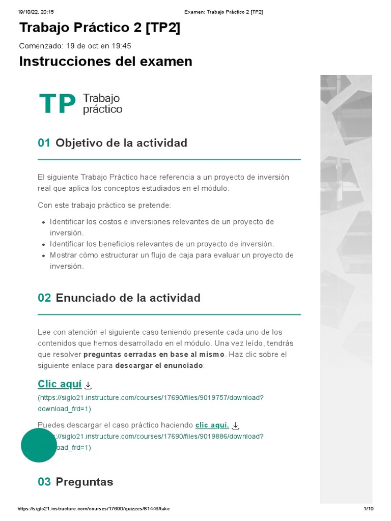 Examen - Trabajo Práctico 2 (TP2 95%) | PDF | Prueba (evaluación) | Inversiones