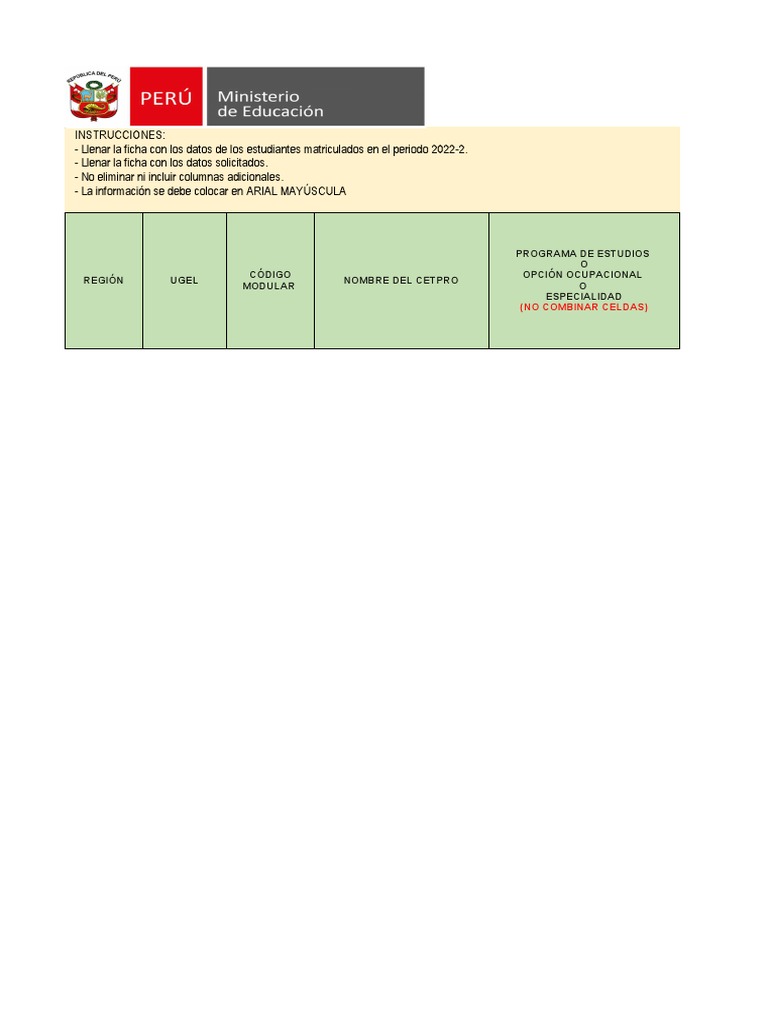 Formato de Registro de Matricula CETPRO - 2022-2 | PDF | Gobierno y personalidad | Informática