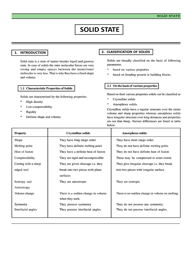 The Solid State (Notes) Overview | PDF