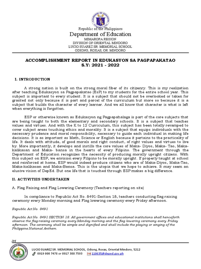 Esp Accomplishment Report 2021-2022 | PDF