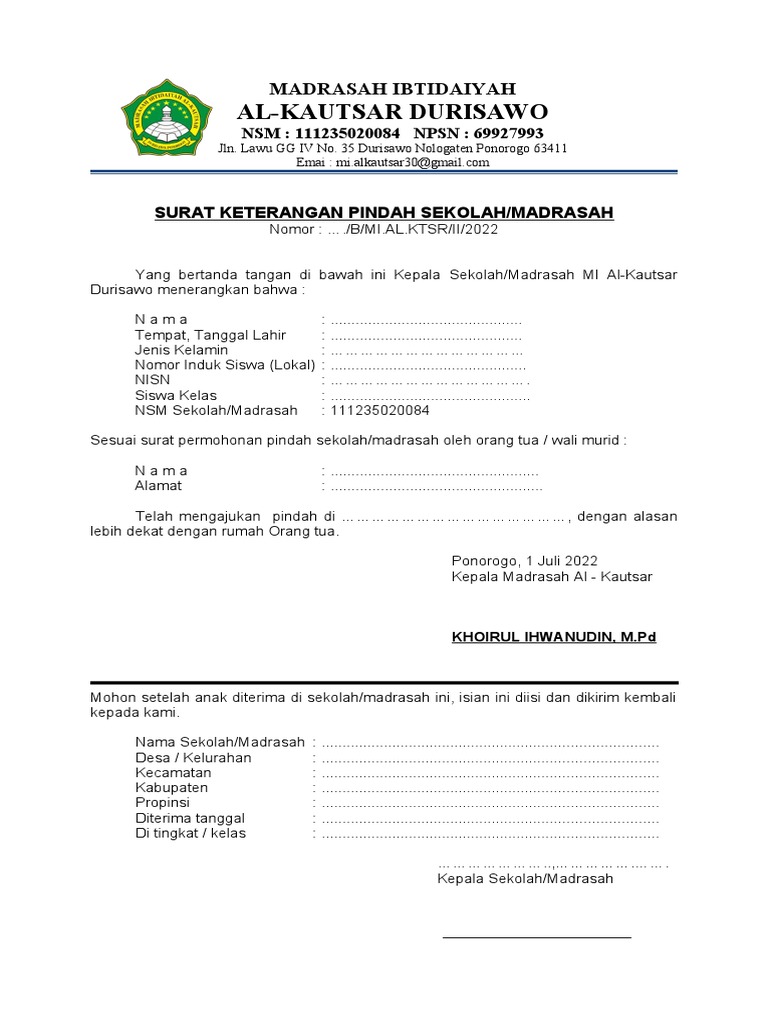 1 Form Mutasi Siswa | PDF