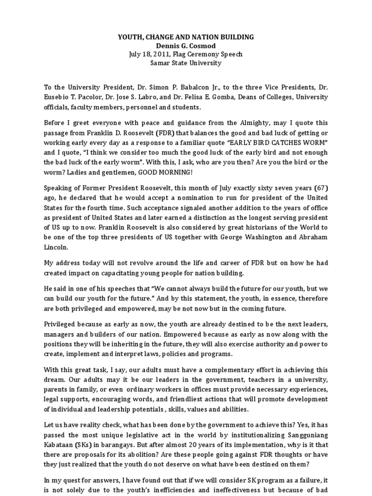 Flag Ceremony Speech | PDF | Franklin D. Roosevelt | Government