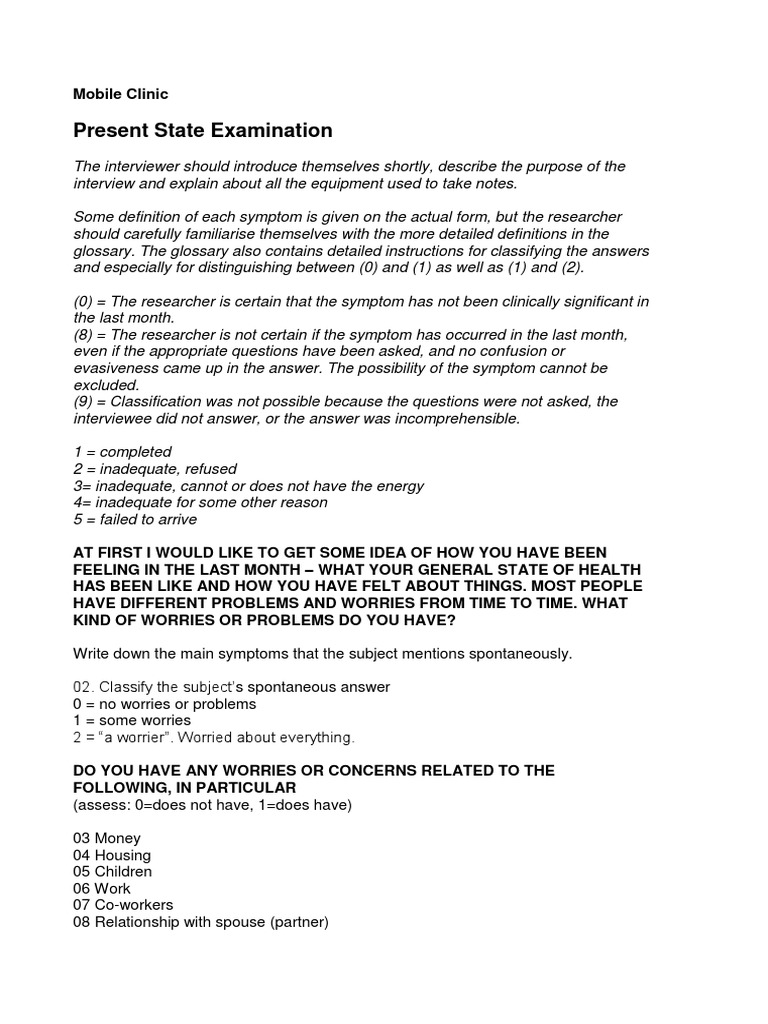 PSE10 MS056 - Present - State - Examination | PDF | Anxiety | Psychiatry