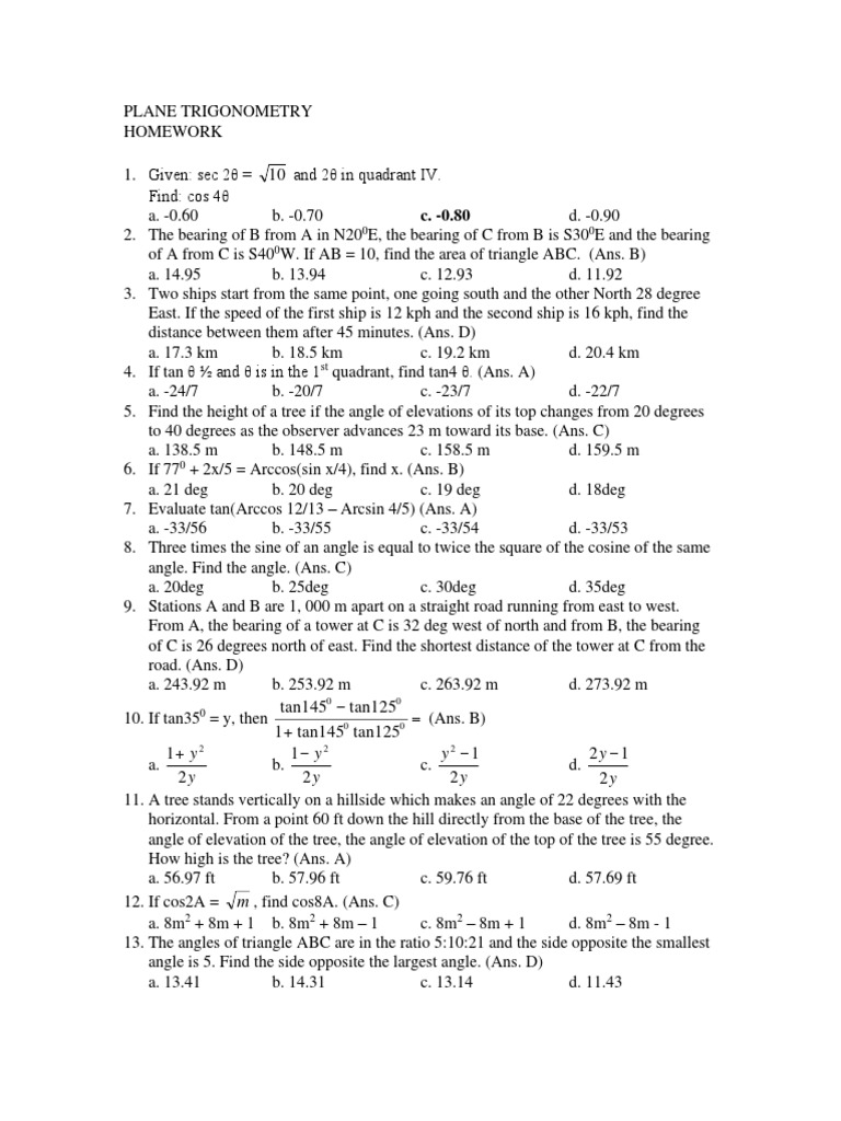Plane Trigonometry Oct 2021 | PDF | Trigonometric Functions | Physical ...