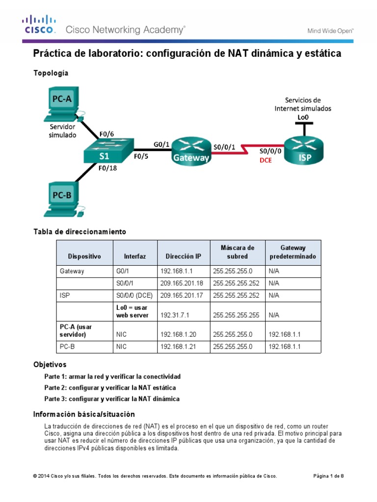 9.2.2.6 Lab - Configuring Dynamic and Static NAT | Descargar gratis PDF | Dirección IP ...