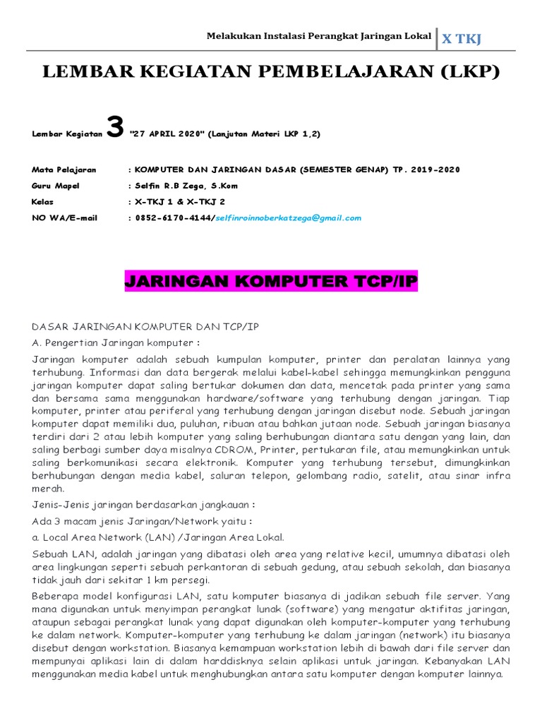 LKP-3 KOMPUTER JARINGAN DASAR - Selfin | PDF