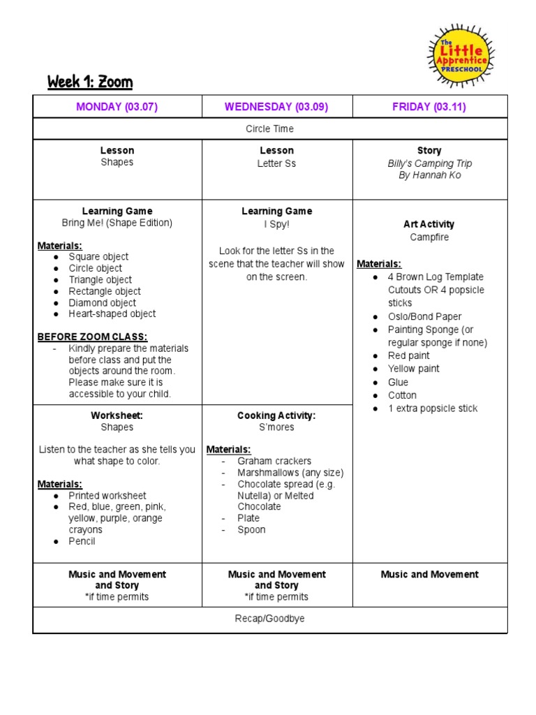 Week 1 Zoom Learning Activities | PDF
