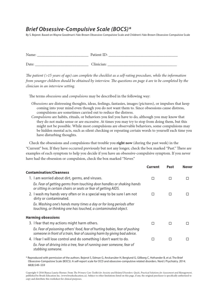 Appendix XXVI - Brief Obsessive-Compulsive Scale (BOCS) | PDF ...