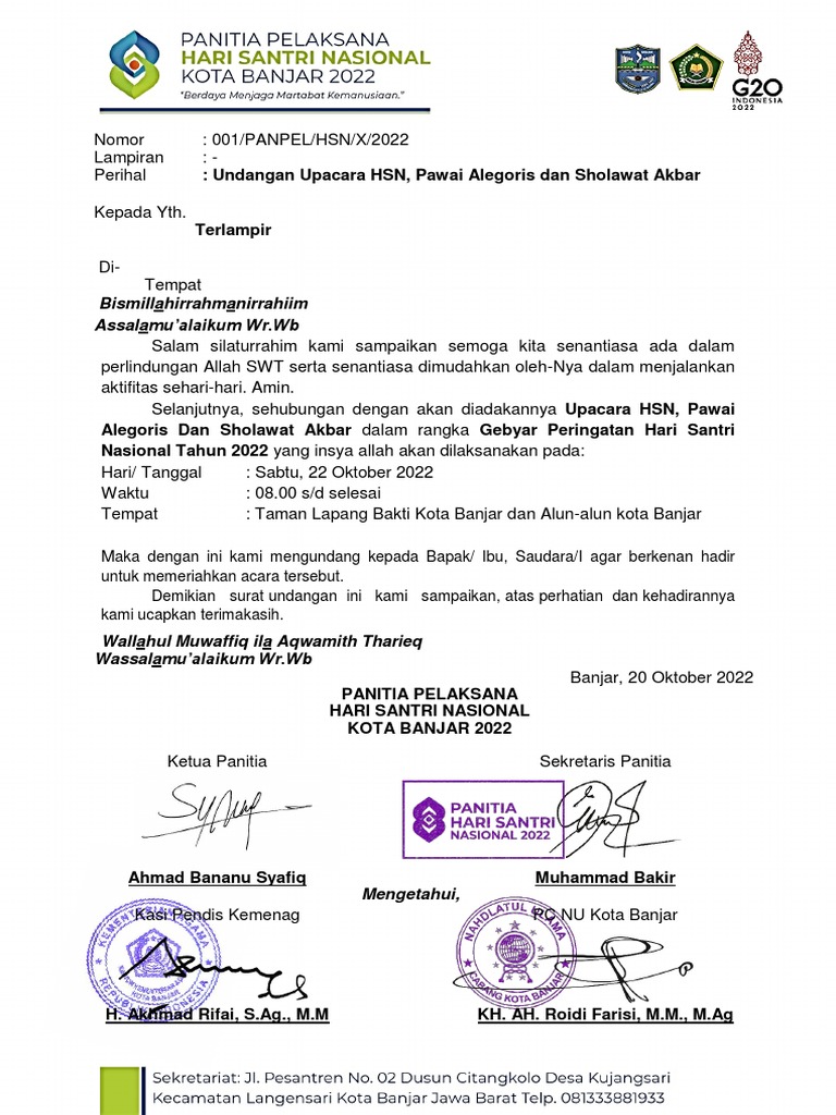 Surat Undangan Upacara, Pawai Alegoris Dan Sholawat Akbar | PDF