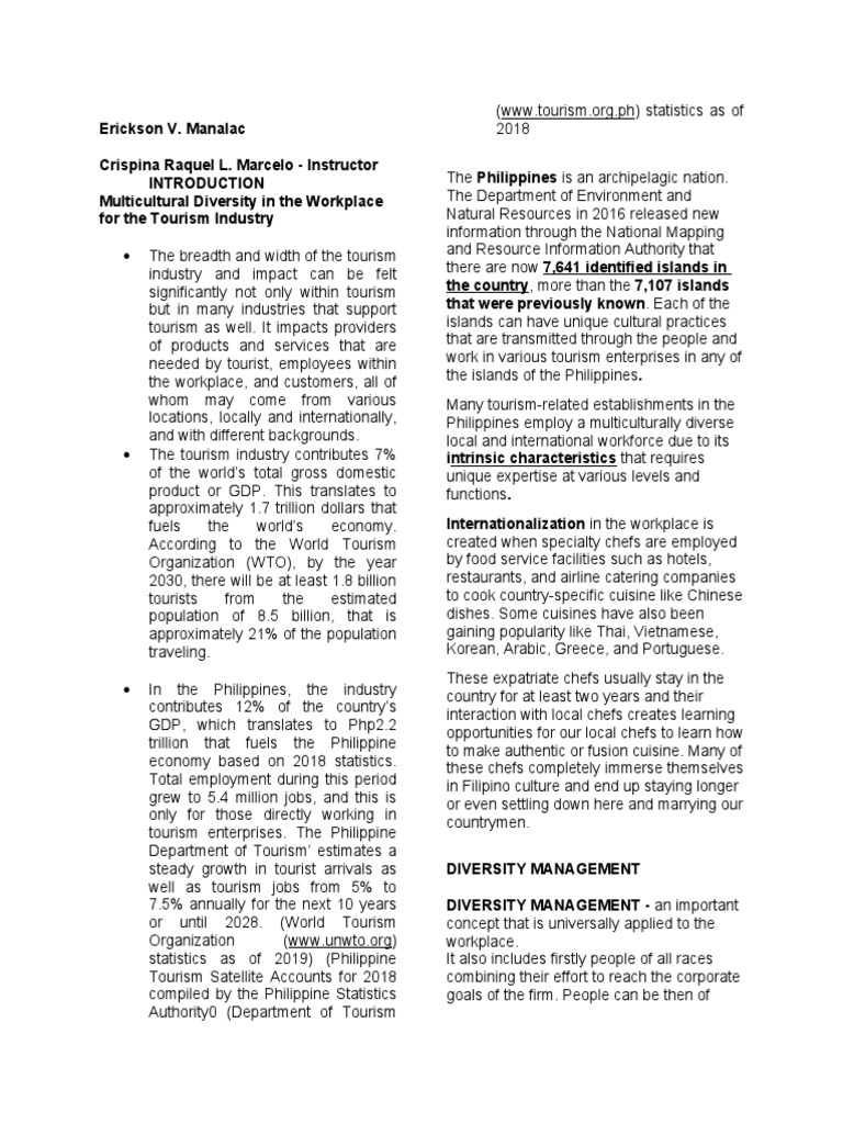 Lesson 1 Multicultural Diversity in The Workplace For The Tourism ...