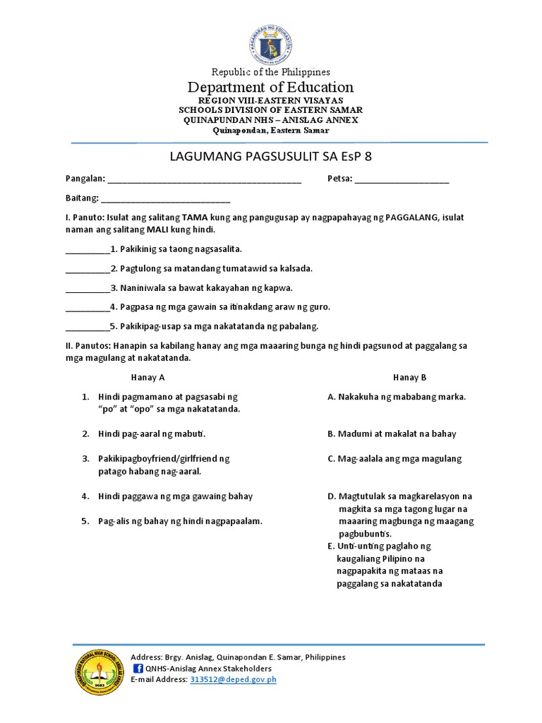 Summative ESP 8 | PDF