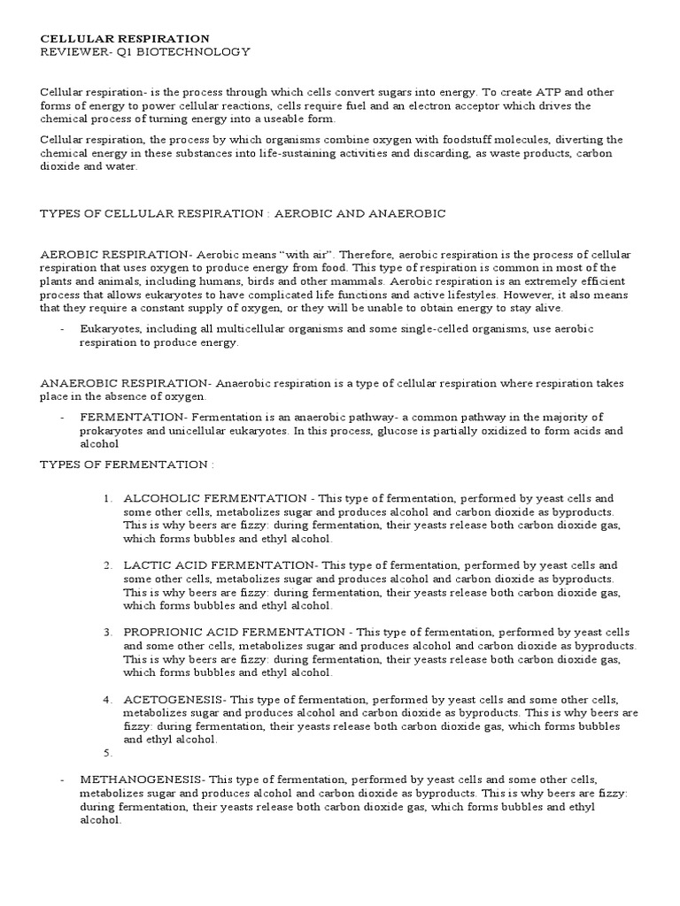 Cellular Respiration - Reviewer | PDF | Adenosine Triphosphate ...