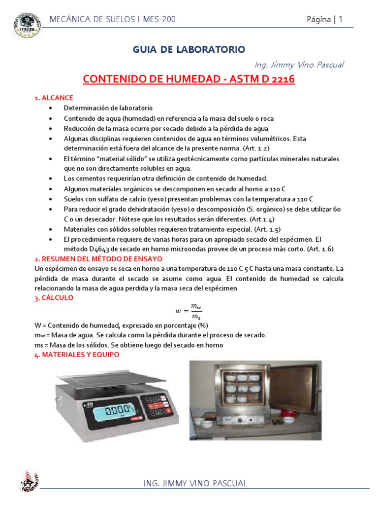Guia de Laboratorio Contenido de Humedad - Gravedad Específica - Peso ...