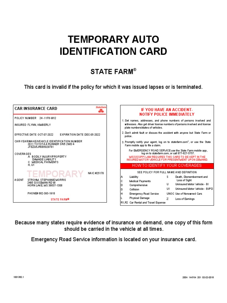 Temporary Auto Identification Card | PDF | Vehicle Insurance | Insurance