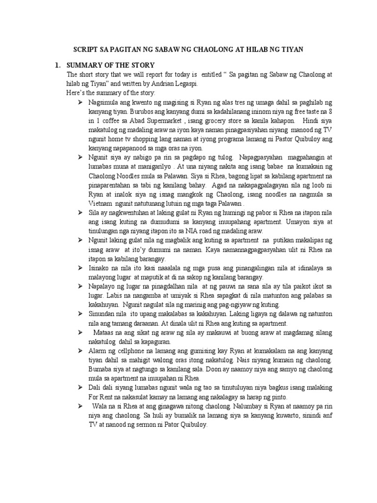 Script Sa Pagitan NG Sabaw NG Chaolong at Hilab NG Tiyan | PDF