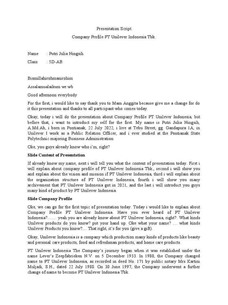 Skript Presentation Unilever | PDF | Corporate Social Responsibility ...