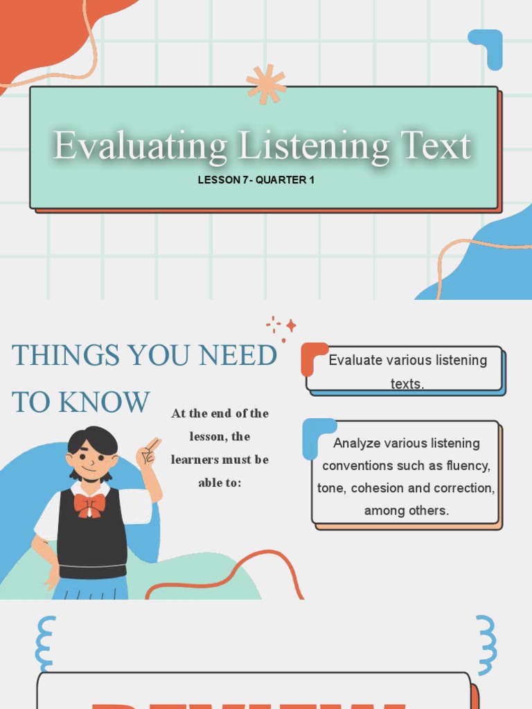English10 Q1 Lesson7 Evaluating Listening Texts | PDF | Fluency | Human ...