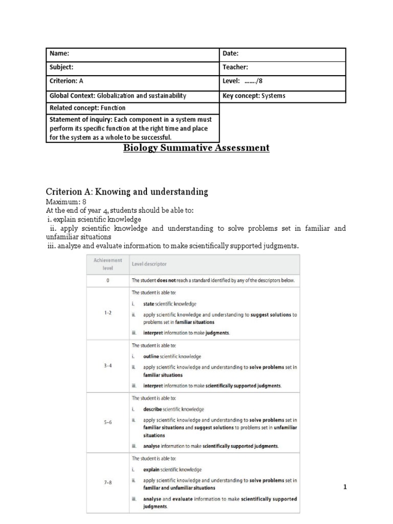 Biology Summative Assesment | PDF | Biology | Cell (Biology)