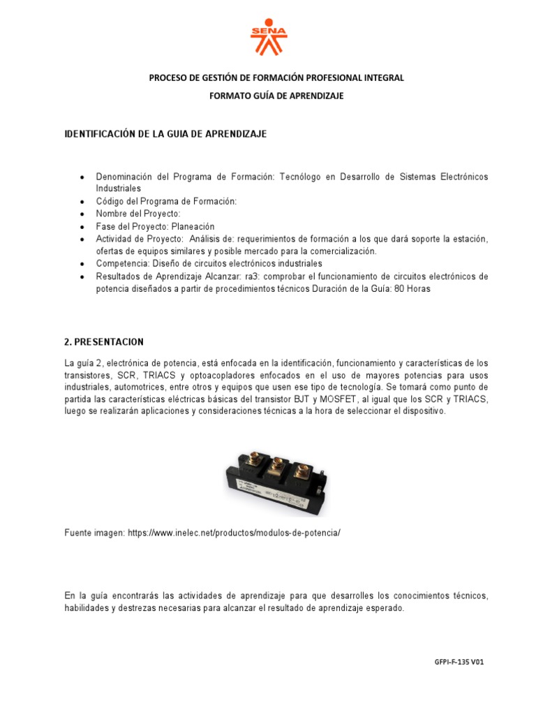 Guia 2 e Potencia - Transis SCR Triacs Opto | PDF | Transistor | Mosfet
