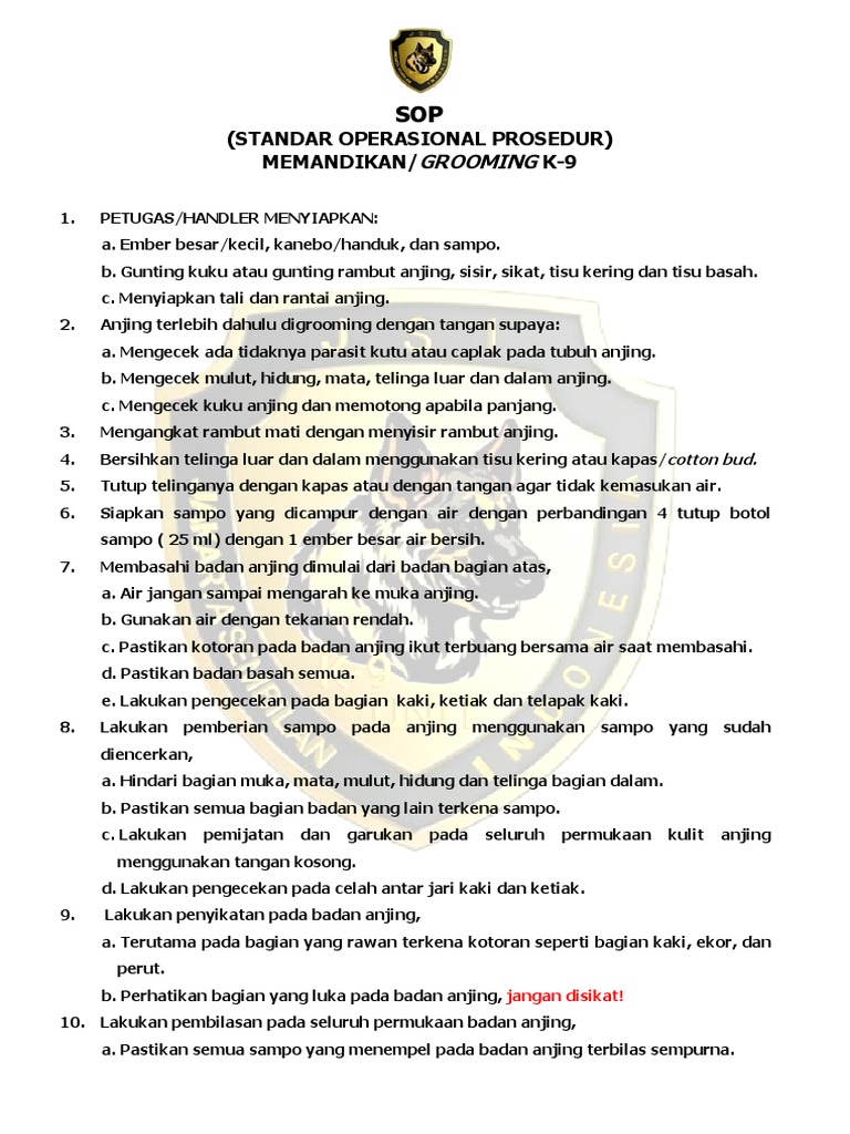SOP Grooming Anjing K-9 | PDF